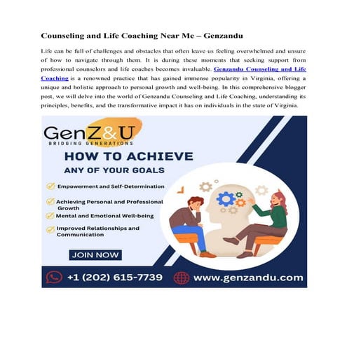 Counseling and Life Coaching Near Me - Genzandu | PDF