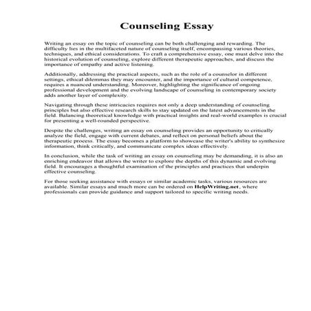 Counseling Essay. Kingston University USA | PDF