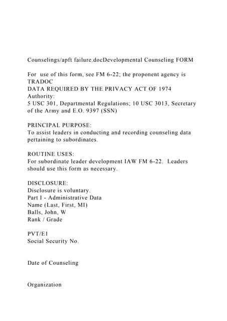 Initial Counseling Template Subordinate | DOC | Educational Assessment | Education