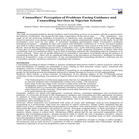 Counsellors’ perception of problems facing guidance and counselling ...