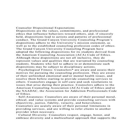 Counselor Dispositional Expectations Dispositions are the .docx