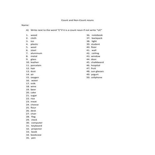 Count and non Count noun | DOCX