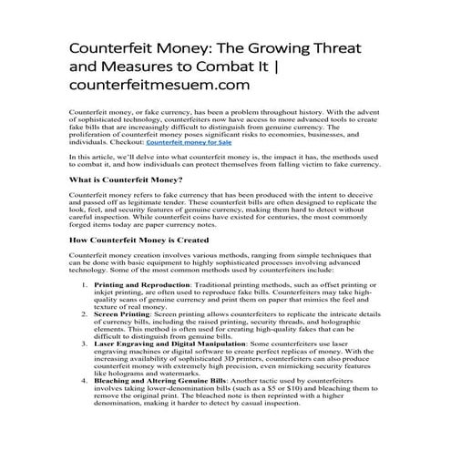 Counterfeit Money: The Growing Threat and Measures to Combat It ...