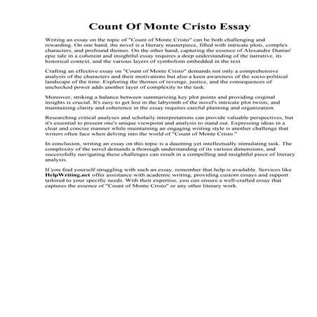 Count Of Monte Cristo Essay | PDF