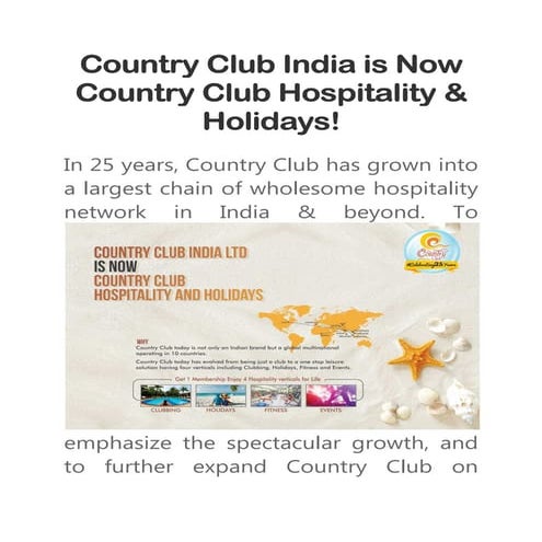 Country Club India is Now Country Club Hospitality & Holidays! | PDF