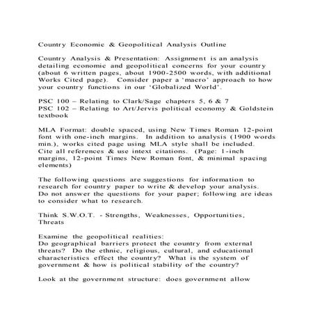 Country Economic & Geopolitical Analysis OutlineCountry Analys | DOCX