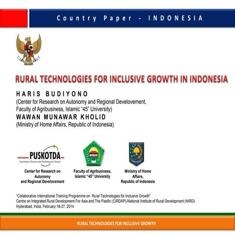 Country paper inclusive growth in indonesia by habe at hyderabad 2014 | PPT