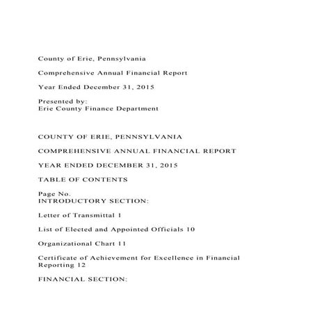 County of Erie, PennsylvaniaComprehensive Annual Financial.docx | Free ...
