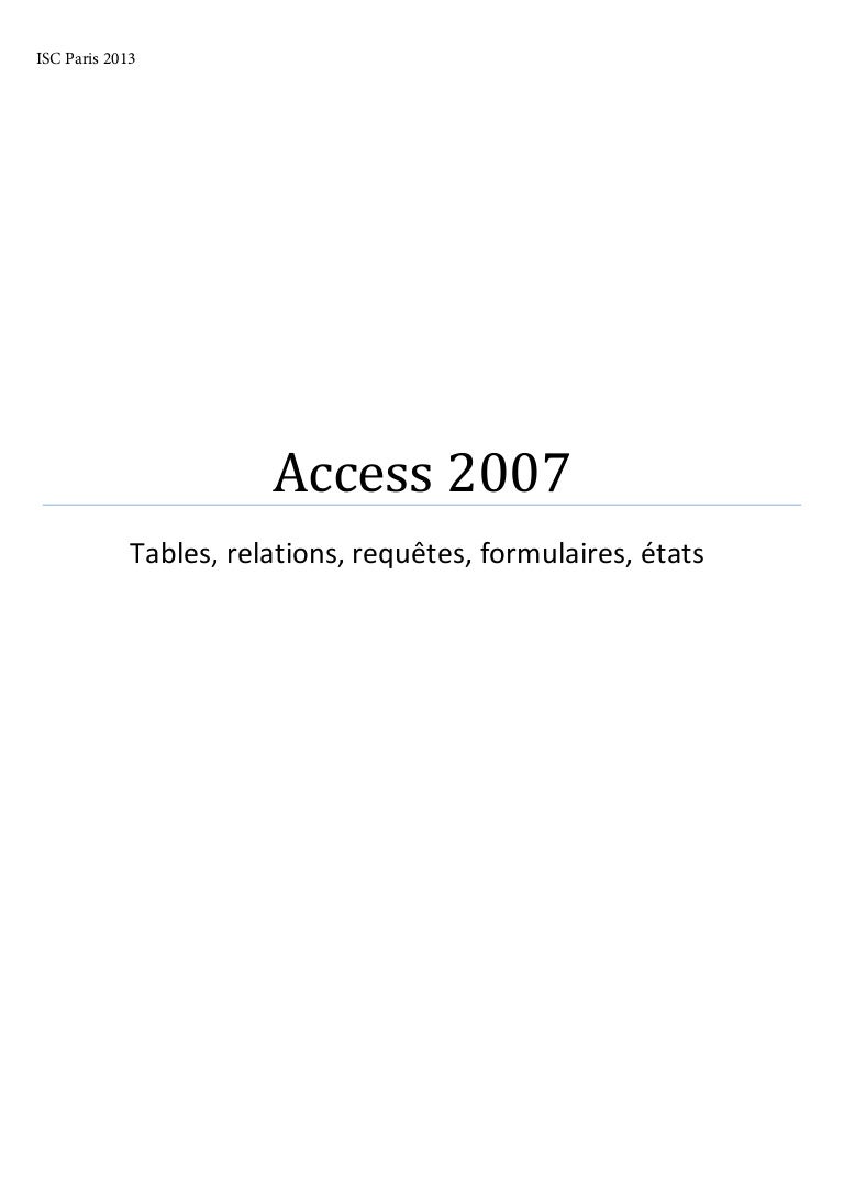 cours access 2007 pratique gratuit