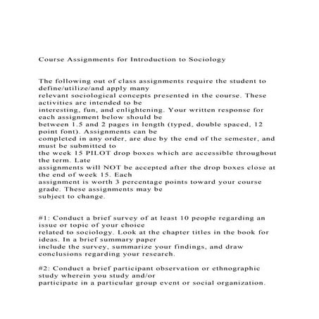 Course Assignments for Introduction to Sociology The fo.docx