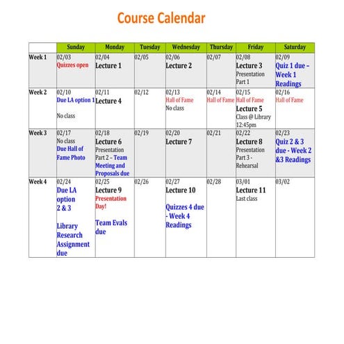 Course calendar1302 | PDF | Homework and Study | Education