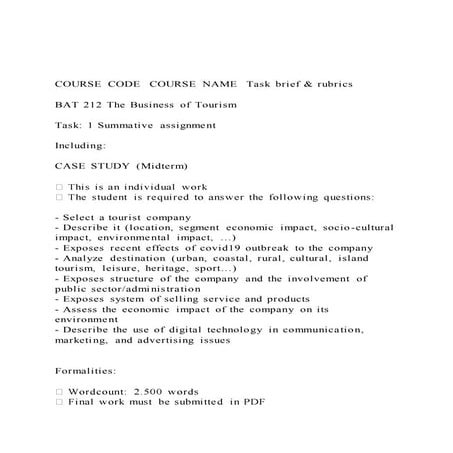 COURSE CODE COURSE NAME Task brief & rubrics BAT 212 The | PDF