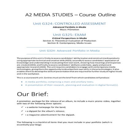 A2 Media Studies - Course content | PDF