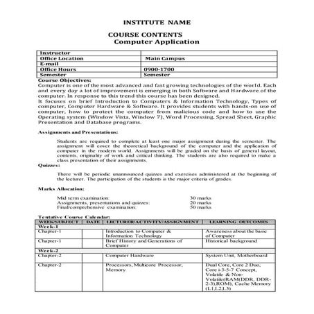 Syllabus For Basic Computer Management