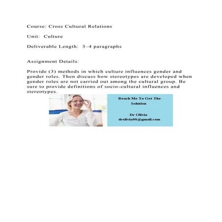 Course Cross Cultural RelationsUnit CultureDeliverable Le | DOCX