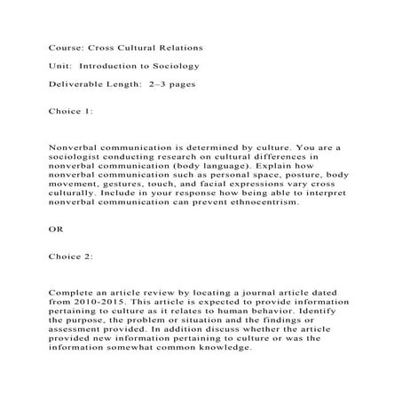 Assignment 2 Nonverbal Communication and CultureUsing the A.docx