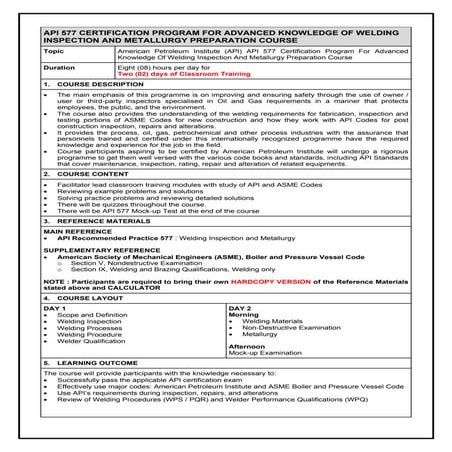 API 577 CERTIFICATION PROGRAM FOR ADVANCED KNOWLEDGE OF WELDING INSPE…