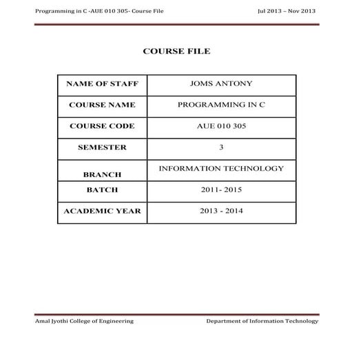 Course File-AUE010305 | PDF