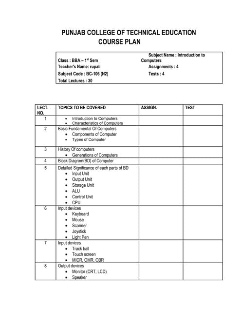 Course module introduction to computers | PDF