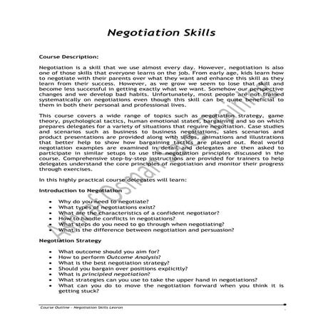 Course outline negotiation skills leoron | PDF