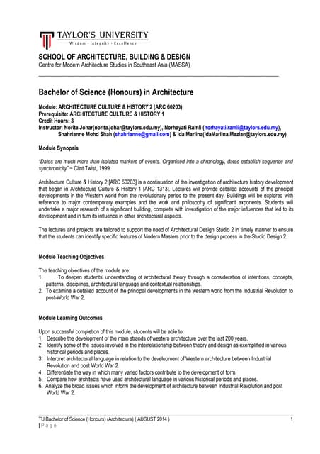 Arch design studio 1 module outline | PDF | Professional School ...