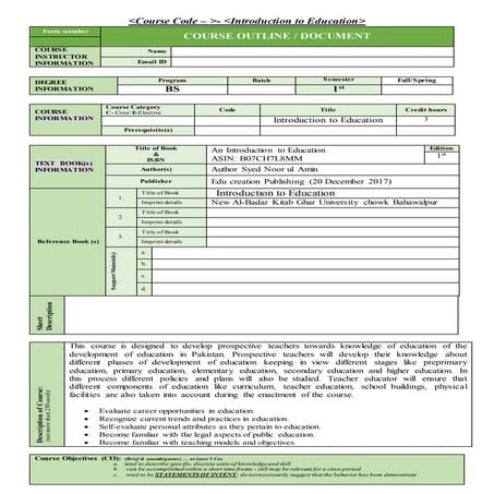 Course outline introduction to education | DOCX