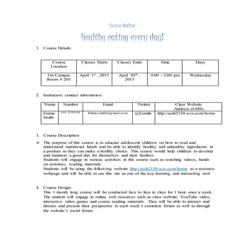 Course outline project updated after comments | DOCX | Educational ...