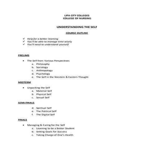 Course outline understanding the self(college edition) | DOCX