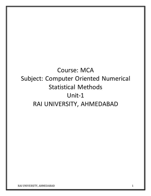 Mca Unit 1 Computer Oriented Numerical Statistical Methods Pdf