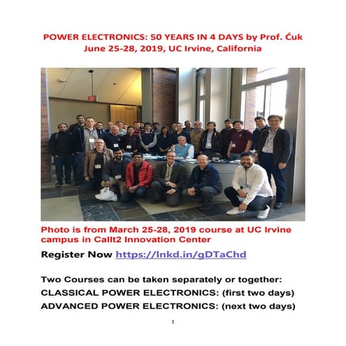 POWER ELECTRONOCS: 50 YEARS IN 4 DAYS by Prof. Ćuk | PDF