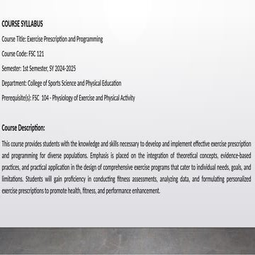 FSC 121-Course Presentation in Exercise Prescription and Programming | PPTX