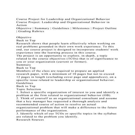 Course Project for Leadership and Organizational BehaviorCourse .docx