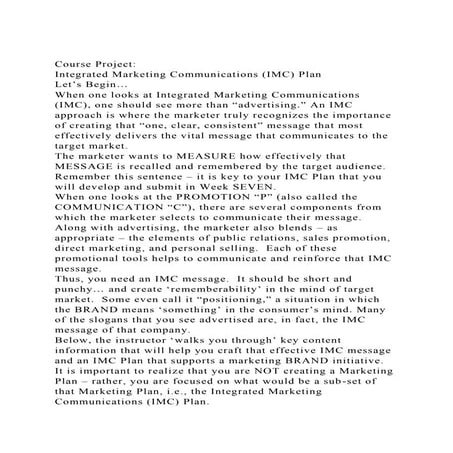 Course Project Integrated Marketing Communications (IMC) Plan.docx
