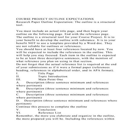 Course Project Outline Expectationsresearch Paper Outline Expect Docx