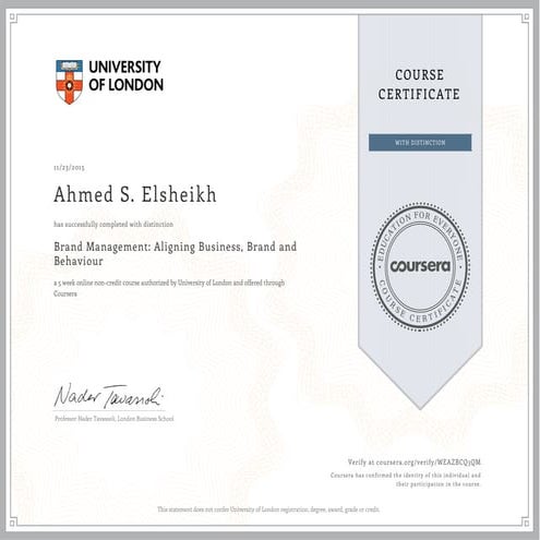 Brand Management: Univeristy of London (Coursera Course, 2015) | PPT