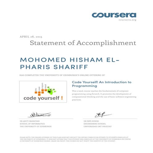 Coursera codeyourself 2015 | PDF