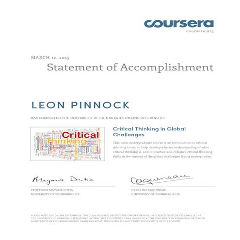 Coursera criticalthinking 2015 | PDF