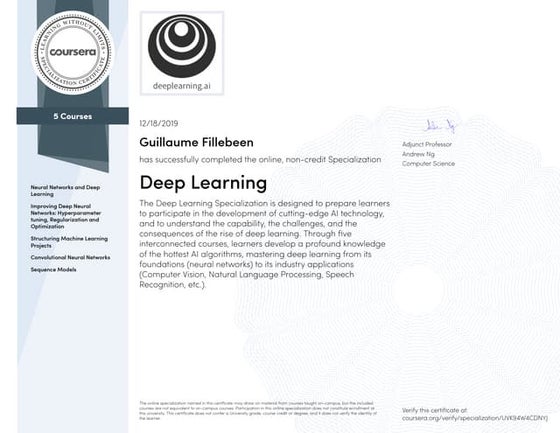 Deep Learning Specialization Certificate | PPT