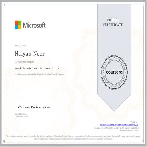 Work Smarter with Microsoft Excel: Online Course Completion Certificate ...
