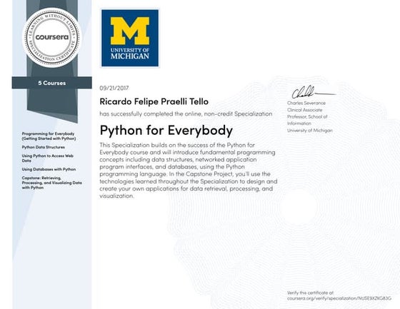 Python Specialization Certicate | PPT