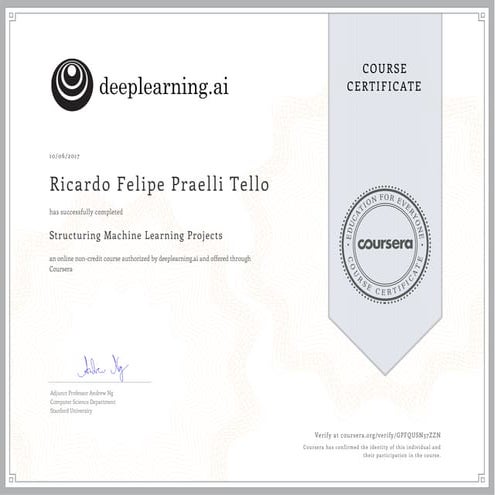 Structuring Machine Learning Projects 2017 Certificate Pdf