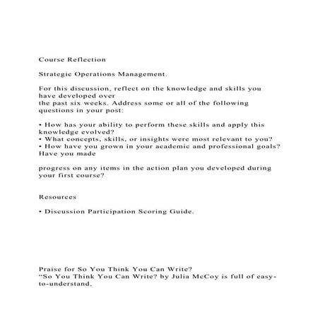 Course Reflection Strategic Operations Management. For.docx