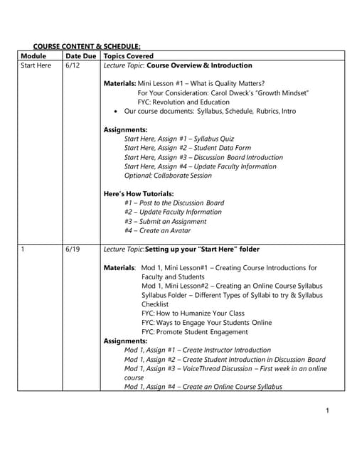Course Schedule | PDF