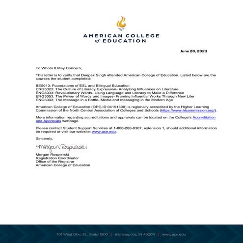 Courses Completed at the American College of Education by Deepak (Danny ...