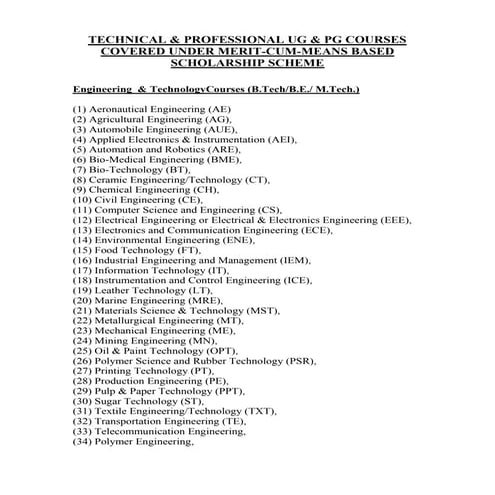 Courses covered under merit cum mean course | PDF