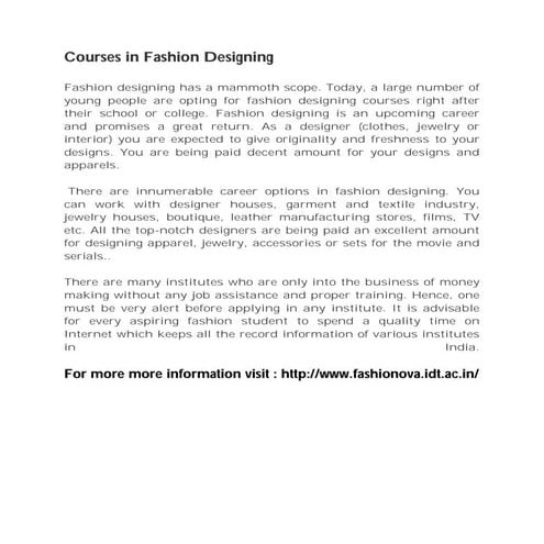 Careers in fashion designing | PDF