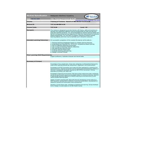 Course Spec Front Matter Imo 6.09