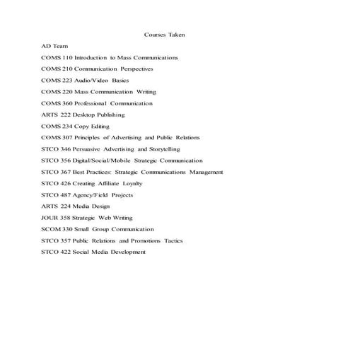 Courses taken | DOCX