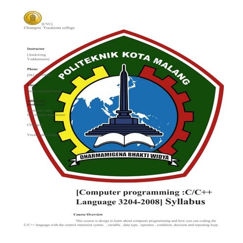 Course Syllabus C Languagee Doc Programming Languages Computing
