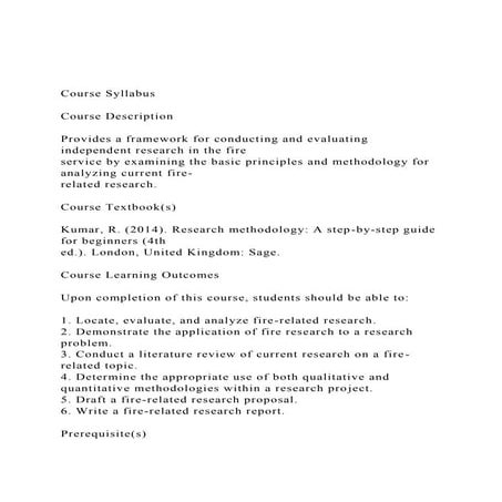 Course SyllabusCourse DescriptionProvides a framework .docx